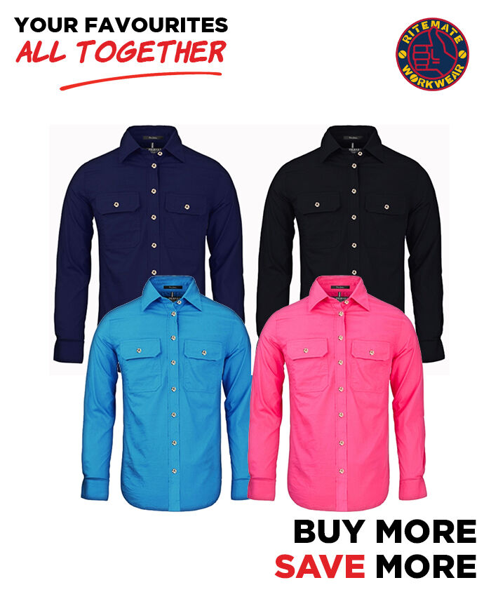 Women's Pilbara Shirt - Open Front - Long Sleeve | Workwear | Ritemate ...